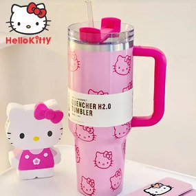 Termohrnek Hello Kitty s madlem a brčkem 1180 ml Barva: Růžová