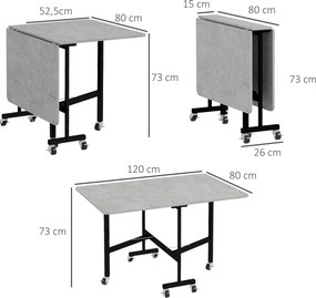 HOMCOM Rozkládací jídelní stůl s kolečky pro 4-6 osob, ocelové nohy, rozkládací 52,5-120 x 80 x 73 cm, ideální do kuchyně a jídelny | Aosom.de