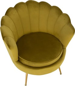Křeslo ve stylu Art-deco, hořčicová Velvet látka/gold chrom-zlatý, NOBLIN