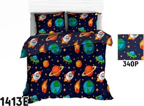 KARO Bavlněné povlečení 140x200 1413E tmavě modré Vesmírné planety Galaxy 340P