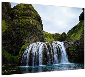 Skleněný obraz útesu s vodopádem (70x50 cm)