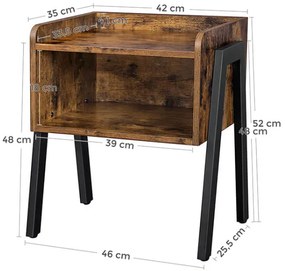 Vasagle Noční stolek s úložným prostorem 46x35x52cm rustikální černá