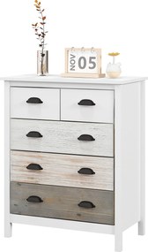 HOMCOM Komoda s 5 zásuvkami, úložný kabinet se zásuvkami a úchyty, ochrana proti převrácení, pro ložnici, obývací pokoj, Bílá, 70 x 38 x 85 cm | Aosom