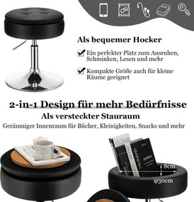 Costway Stolička na make-up s úložným prostorem otočná o 360° z umělé kůže černé