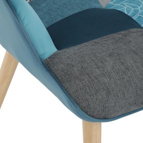 Relaxační křeslo ušák s podnožkou LYRO - modrá patchwork látka