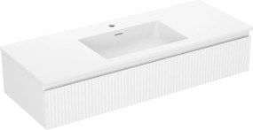 Mexen Rivel, koupelnová skříňka 120 cm s umyvadlem Otis, 1 zásuvka, drážkovaná, bílá matná, 91A20-12023-1-BF01-W18M01