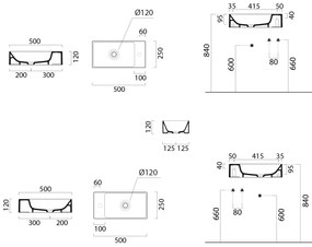 Sapho, KUBE X keramické umyvadlo 50x25 cm, umyvadlová baterie vpravo, černá matná