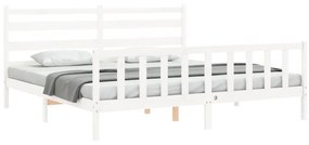 Rám postele s čelem bílý 200 x 200 cm masivní dřevo,  3192057