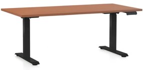 Výškově nastavitelný stůl OfficeTech D, 160 x 80 cm, černá podnož, třešeň