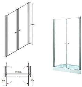 BESCO Bezrámové sprchové dveře SINCO DUE BARVA rámu - Chrom/Leštěný hliník (ALU), Rozměr A - 80 cm, Rozměr C - 195 cm, Směr zavírání - Univerzální Levé / Pravé, Výplň - Čiré bezpečnostní sklo - 6 mm BCSIN80DUE