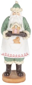 Vánoční dekorace Santa Claus pekař s perníkovým domečkem v zeleném šatu – 11x11x30 cm