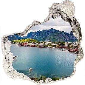 Wallmuralia Díra 3D ve zdi nálepka Lofoty Norsko 75x75 cm
