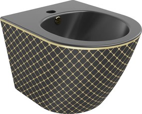 Mexen Lena, závěsný bidet 480x370x325 mm, černá matná - zlatý vzor, 35224879