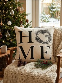 Sinsay - Vánoční povlak na polštář s nápisem „Home“ - krémová