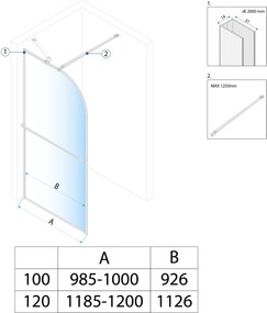 Rea SKY, sprchová zástěna WALK-In 100x200 cm, 8mm čiré sklo, zlatá matná, KPL-K4330