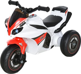 HOMCOM Dětská motorka s hudbou pro děti od 18 do 36 měsíců, bílá, 74x39x48 cm, stabilní a bezpečná pro batolata