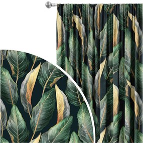 Záclona na žabky Zlato-zeleni eksotični listi - rastlinski vzorec v modnem slogu na žabki