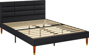 HOMCOM Manželská postel 140 x 200 cm, postel pro 2 osoby - Výška 17 cm, lamelový rošt a čalouněné čelo - Dřevo a textil, černá | Aosom