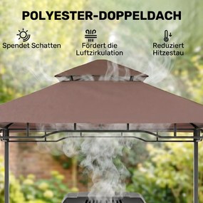 Grilovací pavilon Outsunny – zahradní stříška s policemi, nehořlavá dvojitá střecha, káva hnědá 245 x 148 x 252 cm
