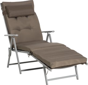 Sonnenliege Strandliege Gartenliege klappbar verstellbar mit Kissen Garten Metall Stoff Braun+Silber 137 x 63,5 x 100,5 cm