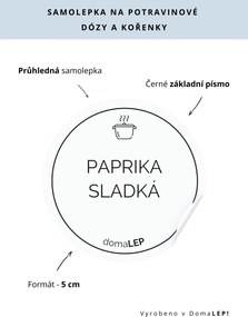 Samolepka na kořenky PAPRIKA SLADKÁ průhledná 5 cm základní písmo