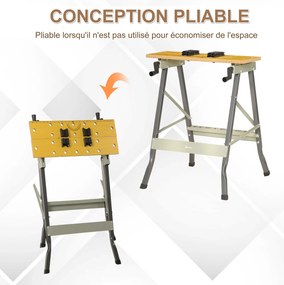 Skládací pracovní stůl DURHAND se 4 svorkami, 100 kg nosnost, ocelová konstrukce, pracovní deska pro dílnu, garáž a staveniště, 62,5x60,5x78,5 cm, še…