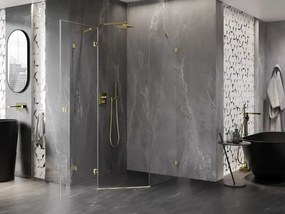 Mexen Lunar, pětiúhelníkový sprchový kout s levým sklonem 90 x 100 cm, 8mm čiré sklo, zlatý profil, 831-090L-100P-50-00-L