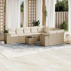 10dílná zahradní sedací souprava s poduškami béžová polyratan 3223047