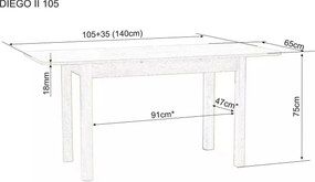 Rozkládací jídelní stůl Diego 105/140 cm dub sonoma
