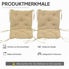 sada 2 polštářů na sezení, 98 x 50 cm Polštář na židli s poutky, potah z tkaniny, tloušťka 8 cm, barva khaki