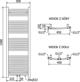 Mexen Ares, elektrické topné těleso 1500x500 mm + topná tyč 600 W, zlatá lesklá, W102-1500-500-2600-50