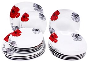 HOME ELEMENTS Porcelánová sada talířů, 18 kusů, Vlčí máky