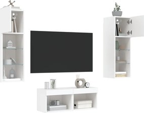 vidaXL 4dílná obývací stěna s LED osvětlením [3216582] Barva: Bílá