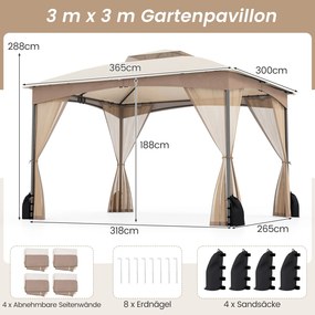 Costway Altán skládací pavilon s 4 pytli s pískem a 4 moskytiérou a – 3 × 3,6 m