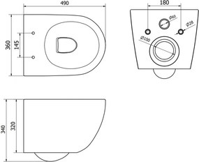 Mexen Lena, závěsná WC mísa 490x360x340 mm, Rimless Tornádo + toaletní WC sedátko z duroplastu, bílá lesklá, 30220400T