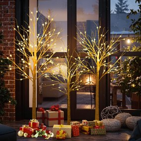Costway Sada 3 svítících LED bříz 120/150/180 cm, bílá