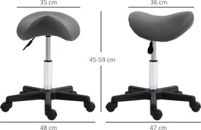 HOMCOM Pojízdná stolička, sedlo ve tvaru sedla, výškově nastavitelná, otočná o 360°, umělá kůže, šedá, 48 x 47 x 45-59 cm