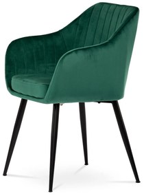 AUTRONIC Jídelní židle, potah zelená sametová látka, kovové nohy, černý matný lak