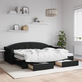 Válenda s přistýlkou a zásuvkami černá 80 x 200 cm textil 3197581