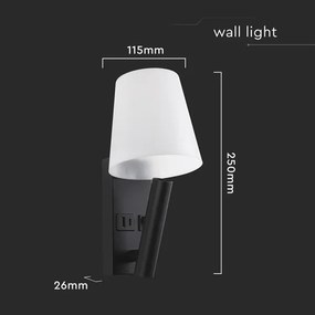 LED Nástěnná lampa s USB portem LED/2W/230V 3000K černá/bílá