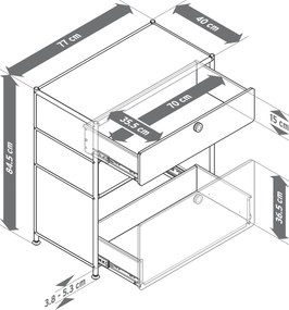 Tchibo - Kovová komoda »Cn3« se 3 zásuvkami - barva: šedá