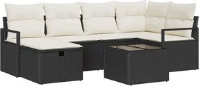Set pohovek 7 ks 6-Počet míst Černá a krémová polyratan 3359186