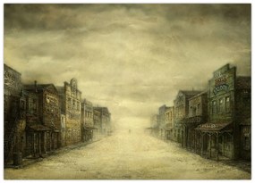 Skleněný obraz westernového městečka (70x50 cm)