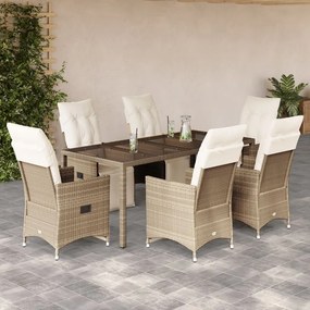 7dílný zahradní bistro set s poduškami béžový polyratan 3276941