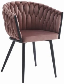 Set dvou jídelních židlí ORION sametové tmavě růžové (černé nohy) 2ks