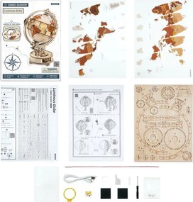 Hračka Robotime 3D dřevěné mechanické puzzle Svítící glóbus [6950313]