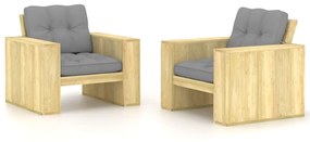 Zahradní židle 2 ks + šedé podušky impregnovaná borovice,  3065790