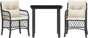 3dílný bistro set s poduškami černý polyratan 3212089
