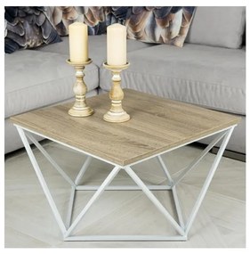HowHomely Konferenční stolek CURVED 62x62 cm bílá/hnědá DD0365