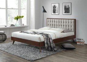Dřevěná postel Solomo 160x200 dvoulůžko ořech/béžová